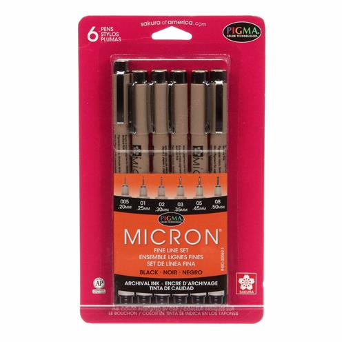 Pigma Micron Pen Set 6 Sizes Black | The Ribbon Rose