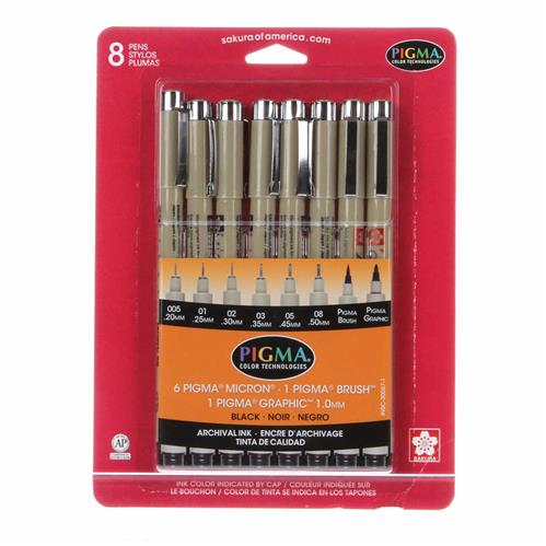 Pigma Micron 8pk Set Black | The Ribbon Rose