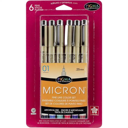 Pigma Micron Pens - 01 - 0.25mm 6/Pkg | The Ribbon Rose