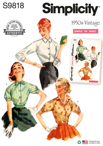 Simplicity Sewing Pattern 1950s Misses' Blouses S9818 | The Ribbon Rose